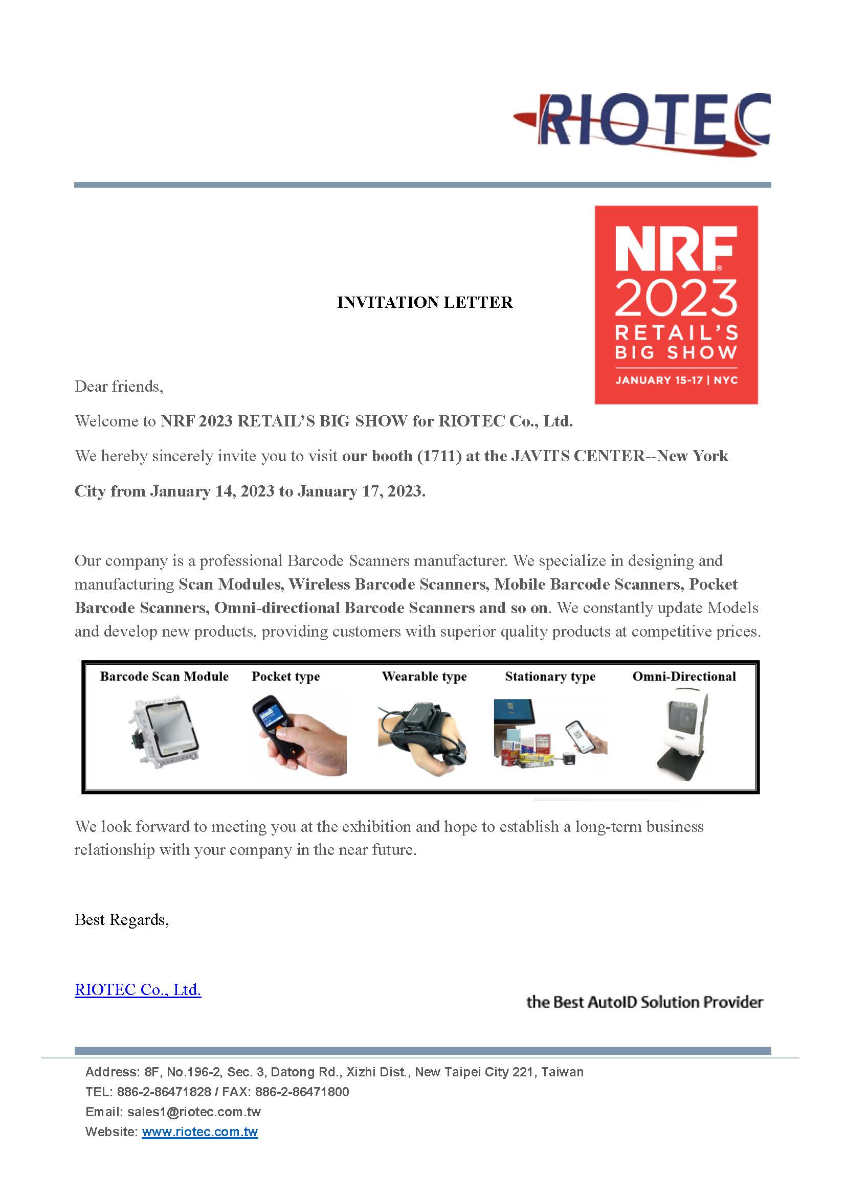 RIOTEC attends NRF 2023 Show and Booth No.1711. Jan.15~17, 2023.